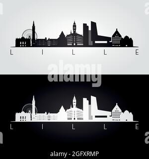 France, Lille tourism landmarks, vector city travel illustration Stock ...