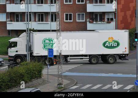 Kastrup/ Denmark./27 August 2021/Giant Arla food and ilk producks ...