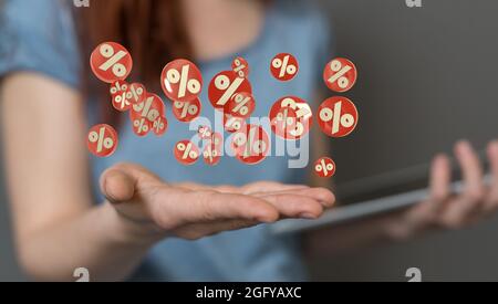 3D rendered percentage signs held on a person's hand Stock Photo - Alamy
