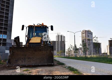 road excavation works at construction site for laying of fibre optic ...