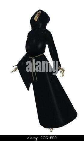 Digitally rendered skeleton in black hooded robe, dark reaper, 3d ...