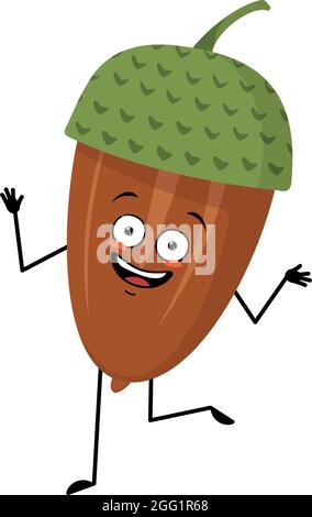 Character acorn with joyful emotions, smile face, happy eyes, arms and ...