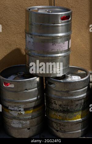 Empty beer barrels in a Stainless Steel Scrap recycling centre in ...