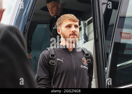 Daniel Grimshaw #32 of Blackpool arrives ahead of the Sky Bet ...
