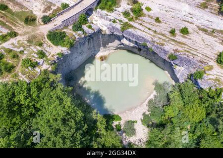 an aerial view of Sopot Waterfall in summer, Istria, Croatia Stock ...