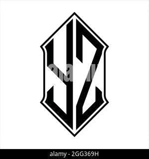 YZ Logo monogram with shieldshape and black outline design template ...