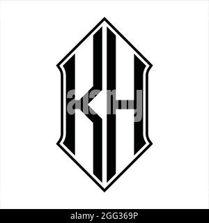 KH Logo monogram with shieldshape and black outline design template vector icon abstract Stock ...