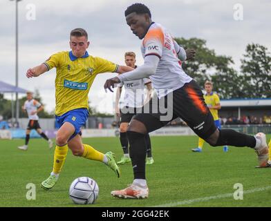 Joe Sbarra #7 of Solihull Moors celebrates his teams win on a fans ...