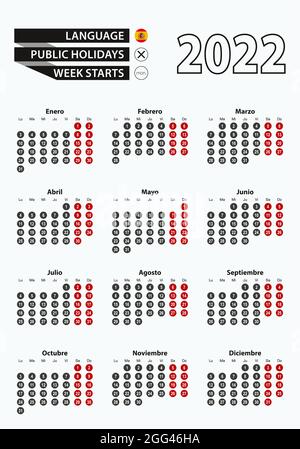 Spanish 2022 calendar. Desk planner template. Calender layout for year ...