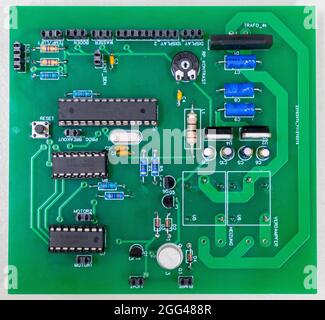 Top view closeup view of a green electronic circuit board Stock Photo ...