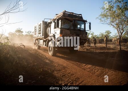 An Australian Army MAN 40M Truck loaded with water purification systems ...
