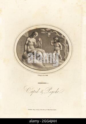 The marriage of Cupid and Psyche. Winged Cupid, god of love, with bow ...