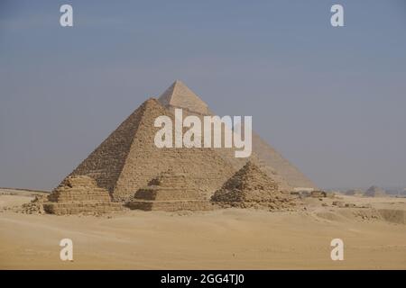 Egypt Cairo - The three main pyramids at Giza and subsidiary pyramids ...