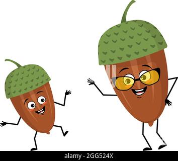 Character acorn with joyful emotions, smile face, happy eyes, arms and ...