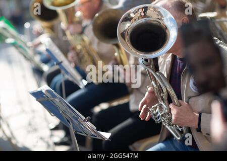 Hands musician plays musical instruments in orchestra Stock Photo - Alamy