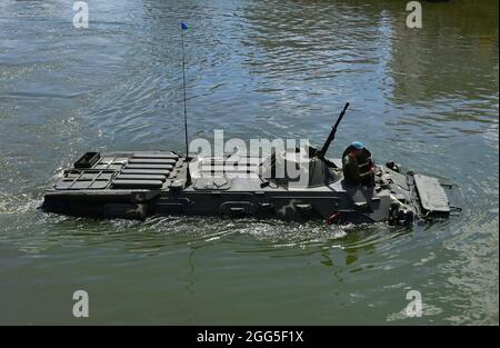 Sailing on BTR-70MB1 APC - Amphibious Armoured Personnel Carrier. Armed ...