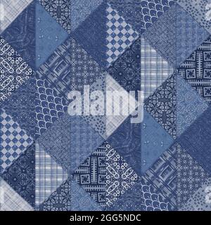 Denim western blue patchwork triangle woven texture. Indigo vintage wash printed cotton textile ...