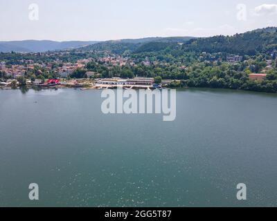 Aerial summer view of Pancharevo lake, Sofia city Region, Bulgaria ...