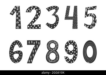 Hand drawn numbers in boho style. Cute symbols for banners, nursery ...