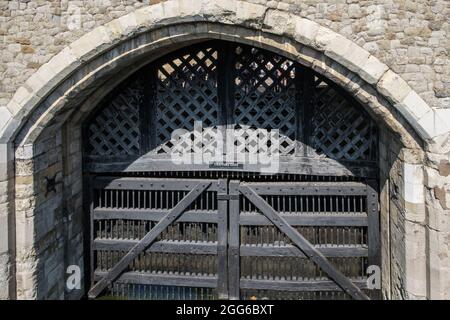 Infamous entrance to the Tower of London, Traitors Gate, is the water ...