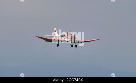 Thiene, Italy JULY, 8, 2021 Propeller plane used for towing gliders ...