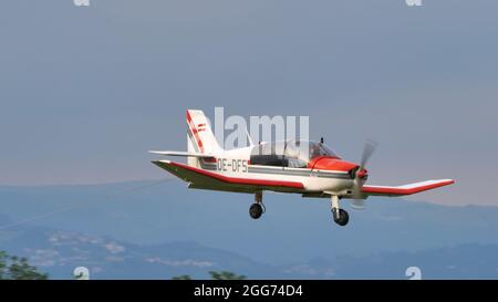 Thiene, Italy JULY, 8, 2021 Propeller plane used for towing gliders ...