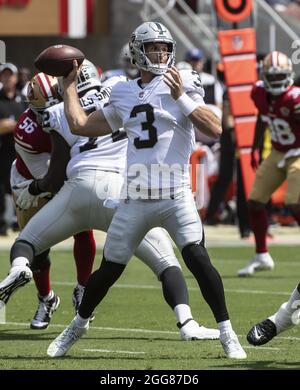 Las Vegas Raiders quarterback Nathan Peterman (3) during an NFL ...