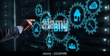 BIM Building information modeling concept on virtual 3d screen Stock ...