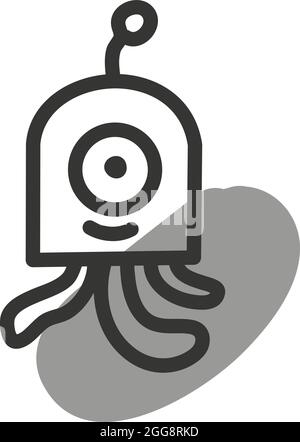 Cute alien cartoon with one eye and big head. Vector illustration ...