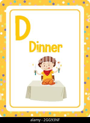Alphabet flashcard with letter D for Dinner illustration Stock Vector ...