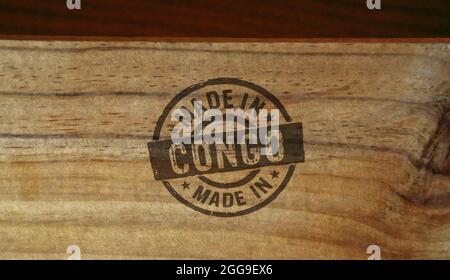 Made in Congo stamp printed on linen sack. Factory, manufacturing and ...