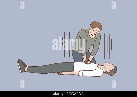 Emergency first aid cpr procedure with stick figures giving rescue ...