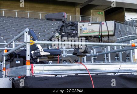 An outside Broadcast Television camera on top of some scaffolding Stock ...