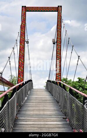 Tamparuli Suspension Bridge, decorated with Linangkit weaving pattern ...