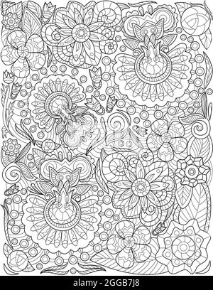 beautiful flowers coloring page with pencil sketch drawing detailed in ...
