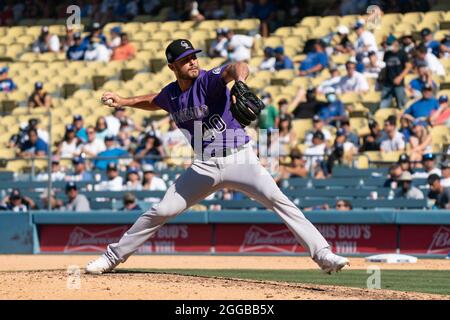 Colorado Rockies pitcher Tyler Kinley in action during a baseball game ...
