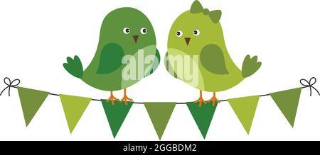 Funny Birds on bunting flags celebrate spring - colorful hand drawn ...