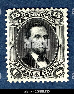 USA - 1861: An 15 cents black postage stamp depicting portrait of ...