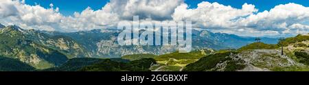 A panorama picture of the landscape of the Triglav National Park as ...