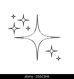 Starry sparkles and twinkles icons in outline style. Bright flash, shiny glow, fireworks thin ...