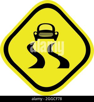 Slippery road traffic warning sign vector. Red triangle board. Road traffic symbols Stock Vector ...