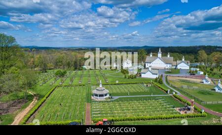 Aerial View of Restored Barns and Surrounding Buildings on a Beautiful ...
