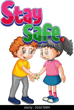 Stay Safe font in cartoon style isolated on white background ...