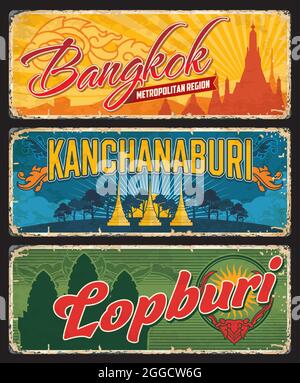 Kanchanaburi Thailand sign, vintage travel plate, provinces sign ...