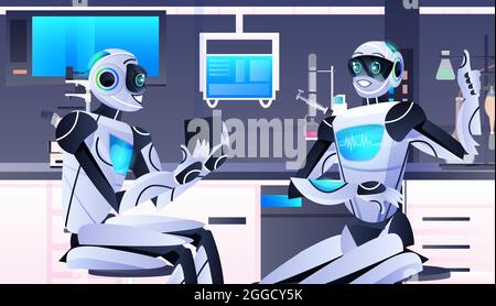 robots holding test tube with liquid robotic chemists making ...