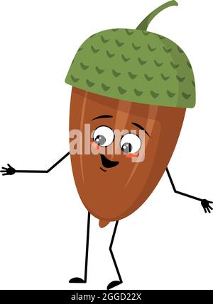 Character acorn with joyful emotions, smile face, happy eyes, arms and ...