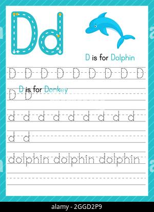 Dolphin Animal Tracing Letter ABC Coloring Page D Stock Vector Image ...
