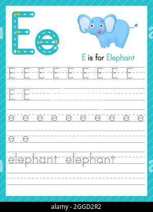 E is for elephant. ABC game for kids. Word and letter. Learning words ...