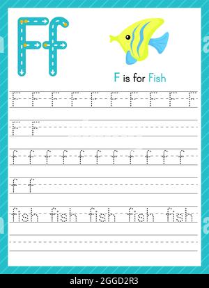 Tracing alphabet letter f with cute fish. Worksheet for children Stock ...