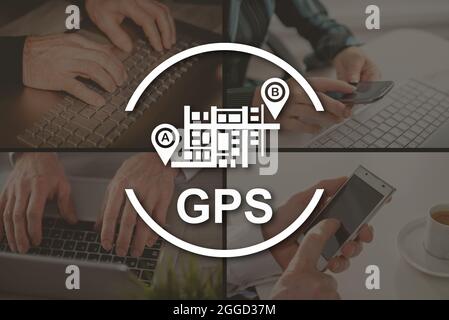 Gps concept illustrated by pictures on background Stock Photo - Alamy